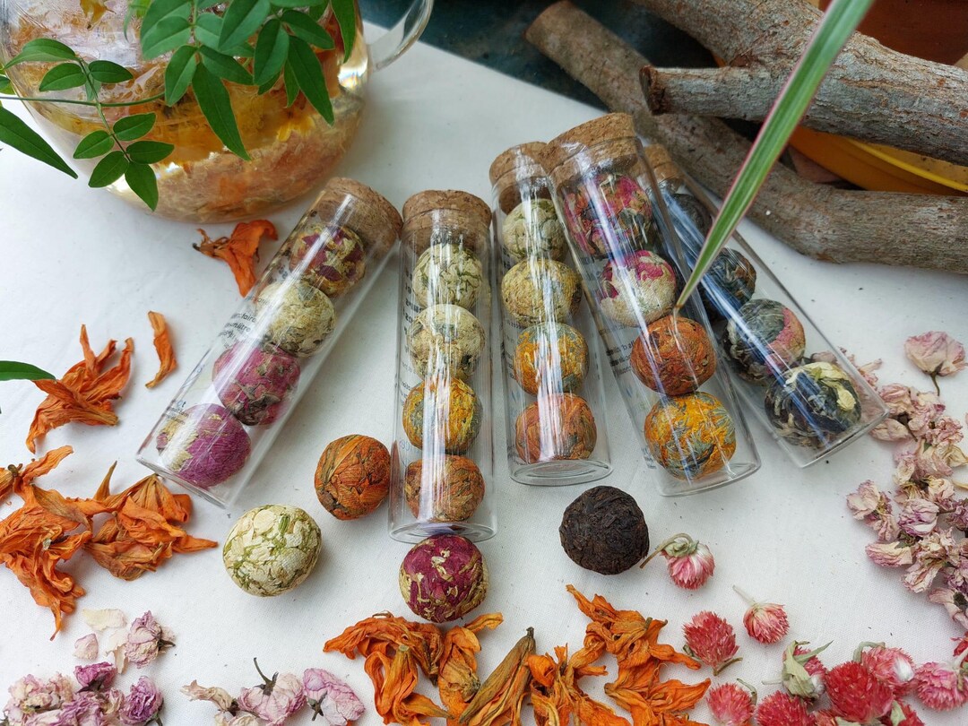 Flower Balls and Compressed Teas – Glass Tube, 4 X 9g Balls – Artisanal ...