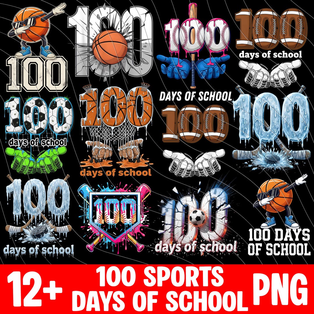 Sports 100 Days of School PNG Bundle, 100 Days Boys Designs, Basketball ...