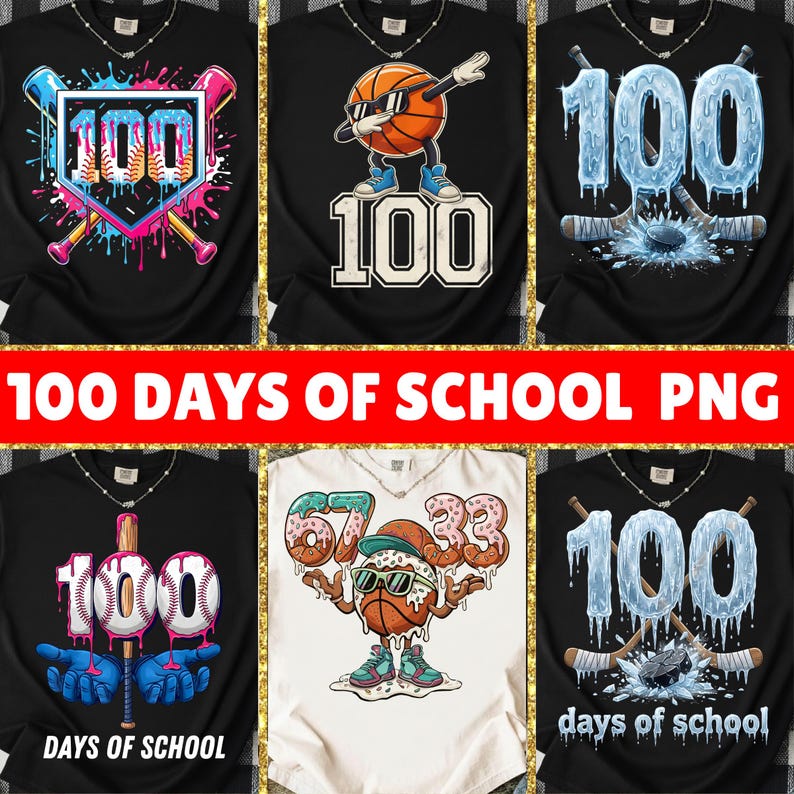 Sports 100 Days of School Png Bundle, 100th Day Png Boys, Basketball ...