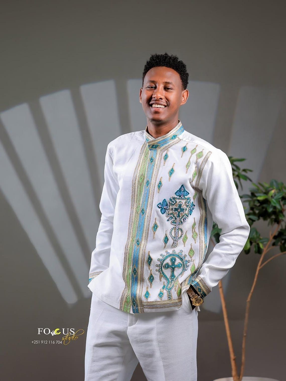 Ethiopian Men’s Traditional Outfit – Handwoven Cotton Shirt & Pants ...