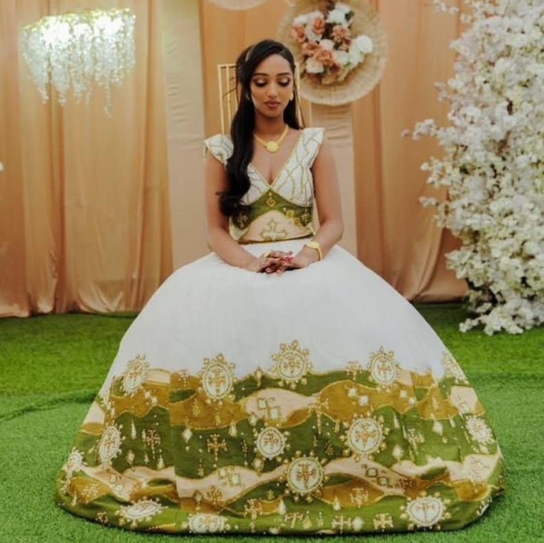 Ethiopian and Eritrean Wedding Dress | Habesha Kemis With Tibebe ...