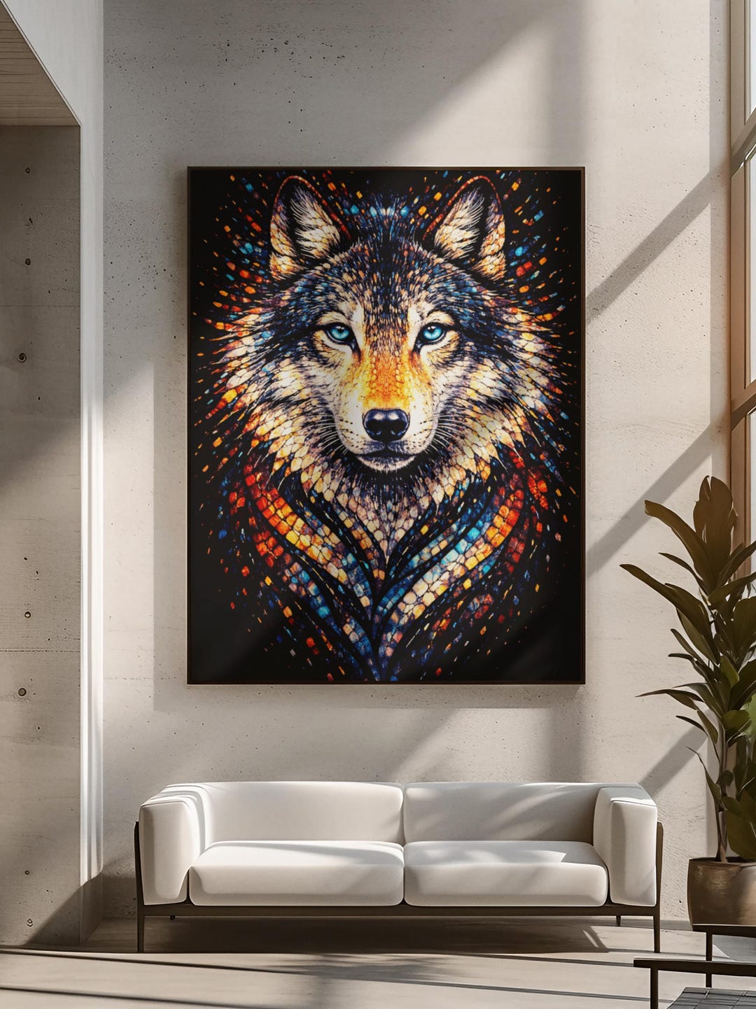Colorful Mosaic Wolf Wall Art Print - Majestic Wolf Portrait - Vibrant ...