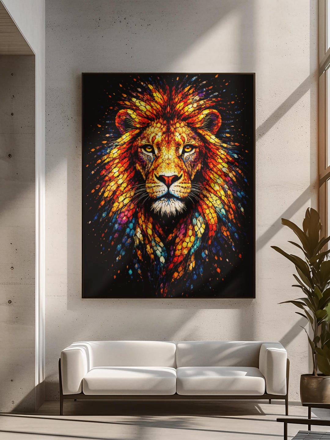 Colorful Mosaic Lion Wall Art Print - Majestic Lion Portrait - Vibrant ...