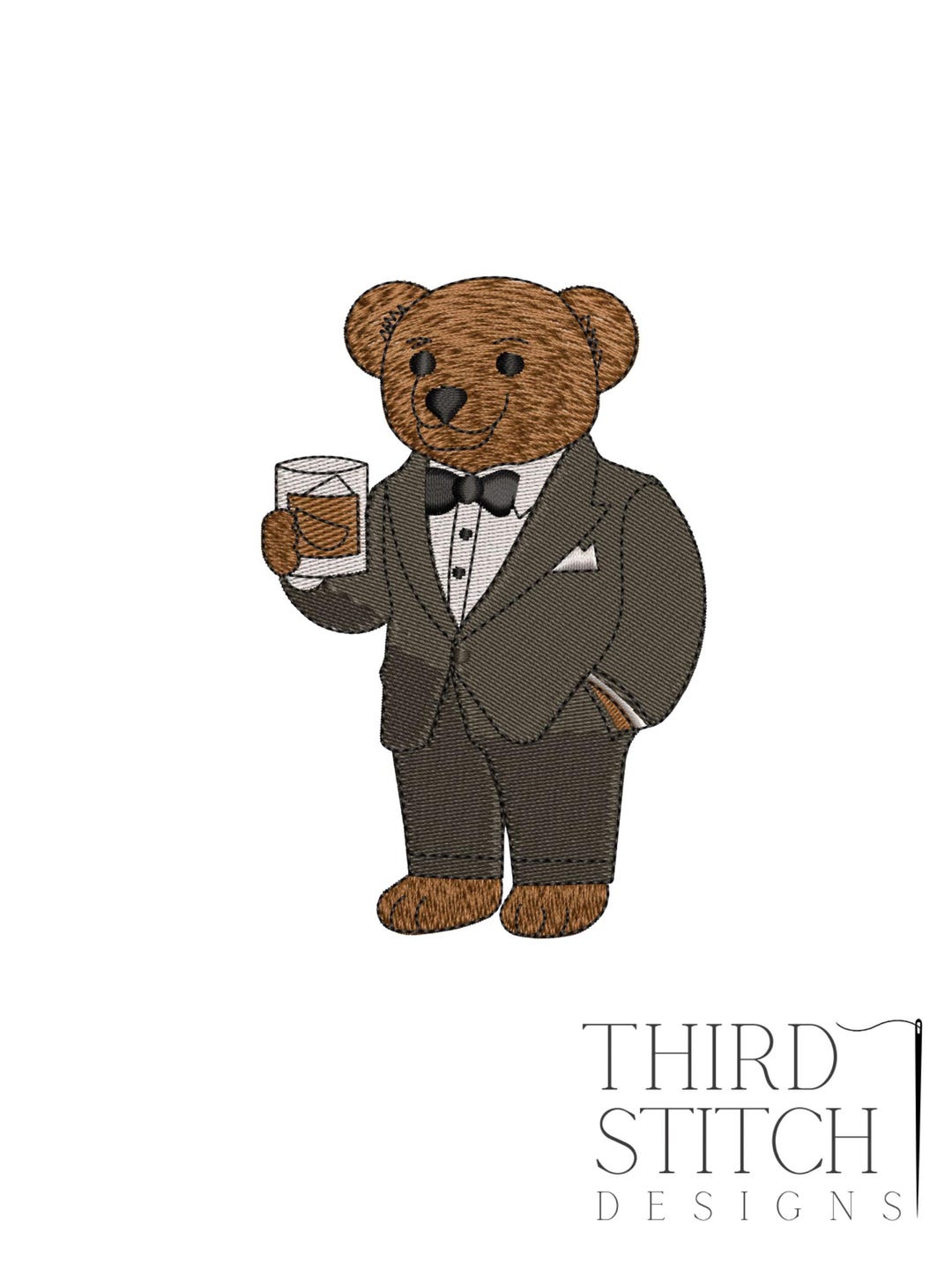 Tuxedo Bear Old Fashion Cocktail Embroidery Design: 4x4 Hoop (DST, PES ...