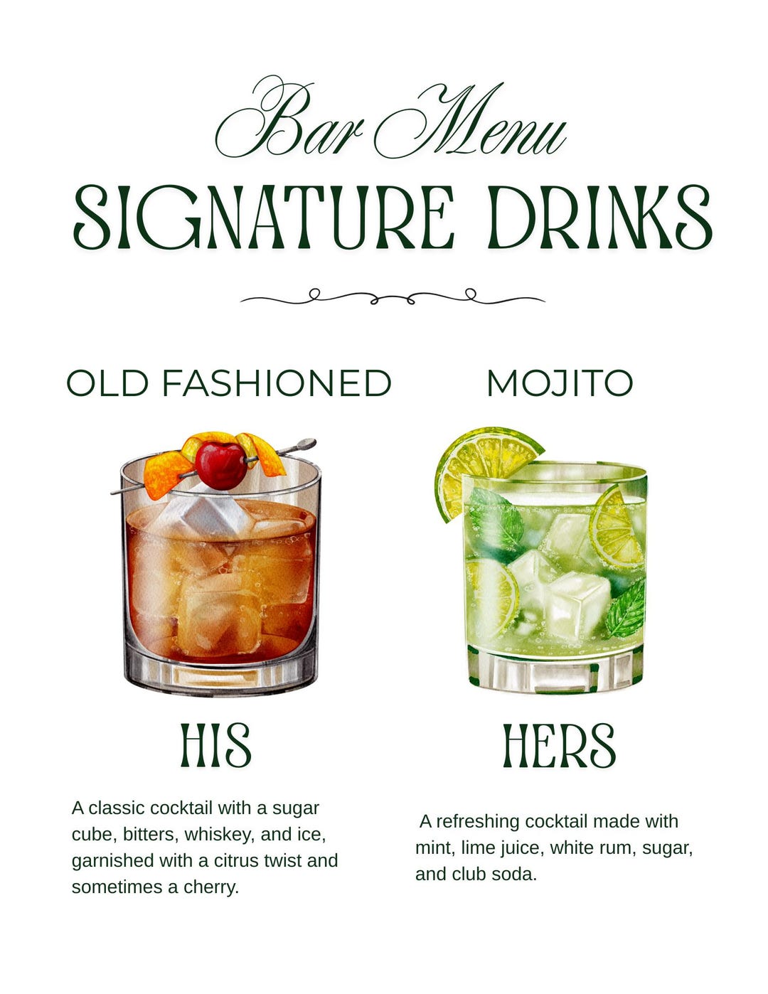 His and Hers Bar Menu Digital Download - Etsy