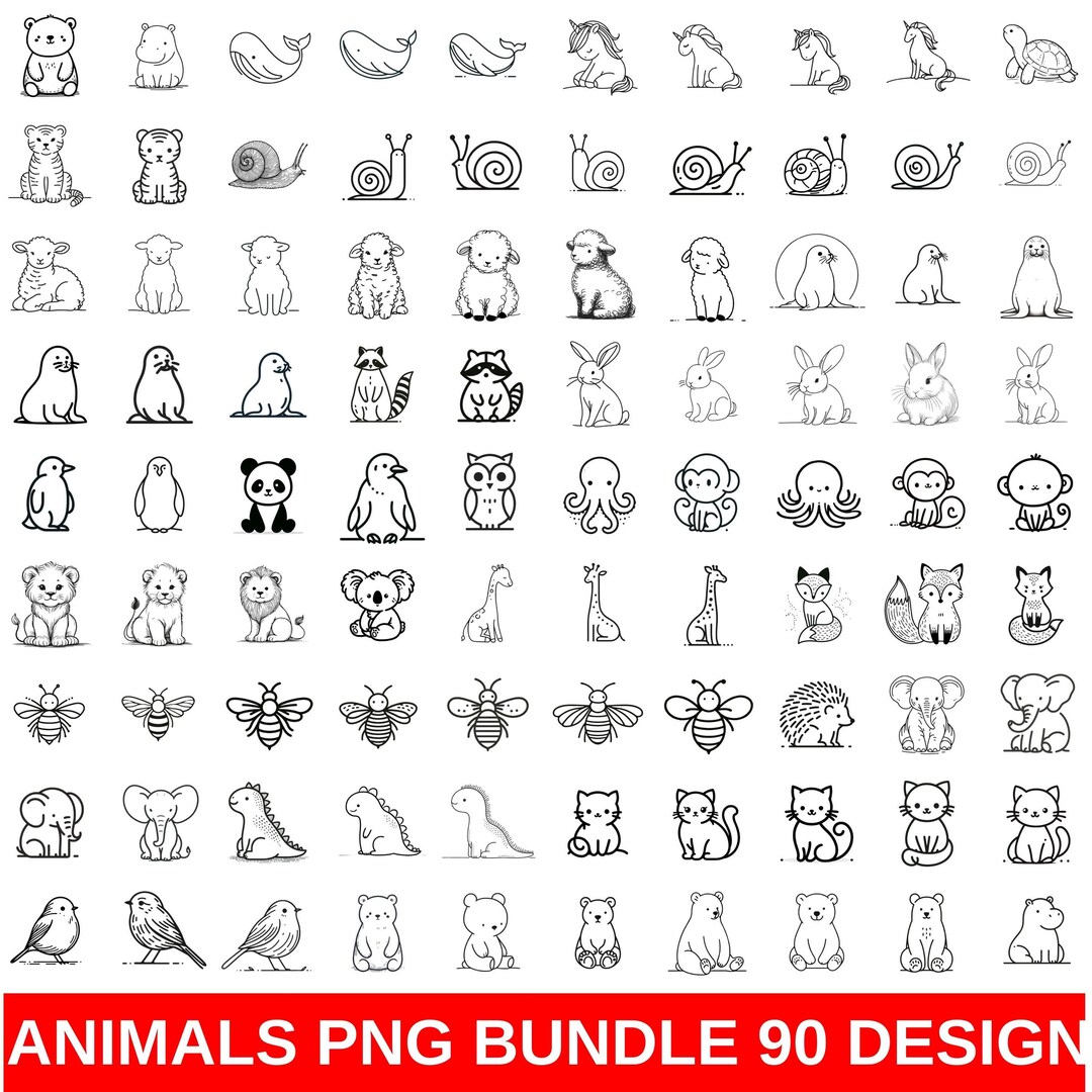 Animals SVG PNG Bundle – 90 Cute Animal Clipart Designs, Cartoon Animal ...