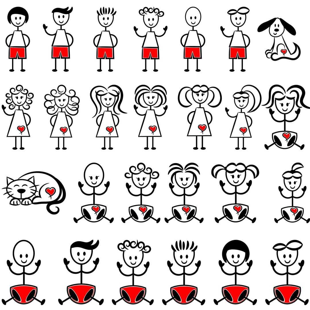 Stick Figure Family SVG Bundle, Stick People Clipart, Cute Family Icons ...