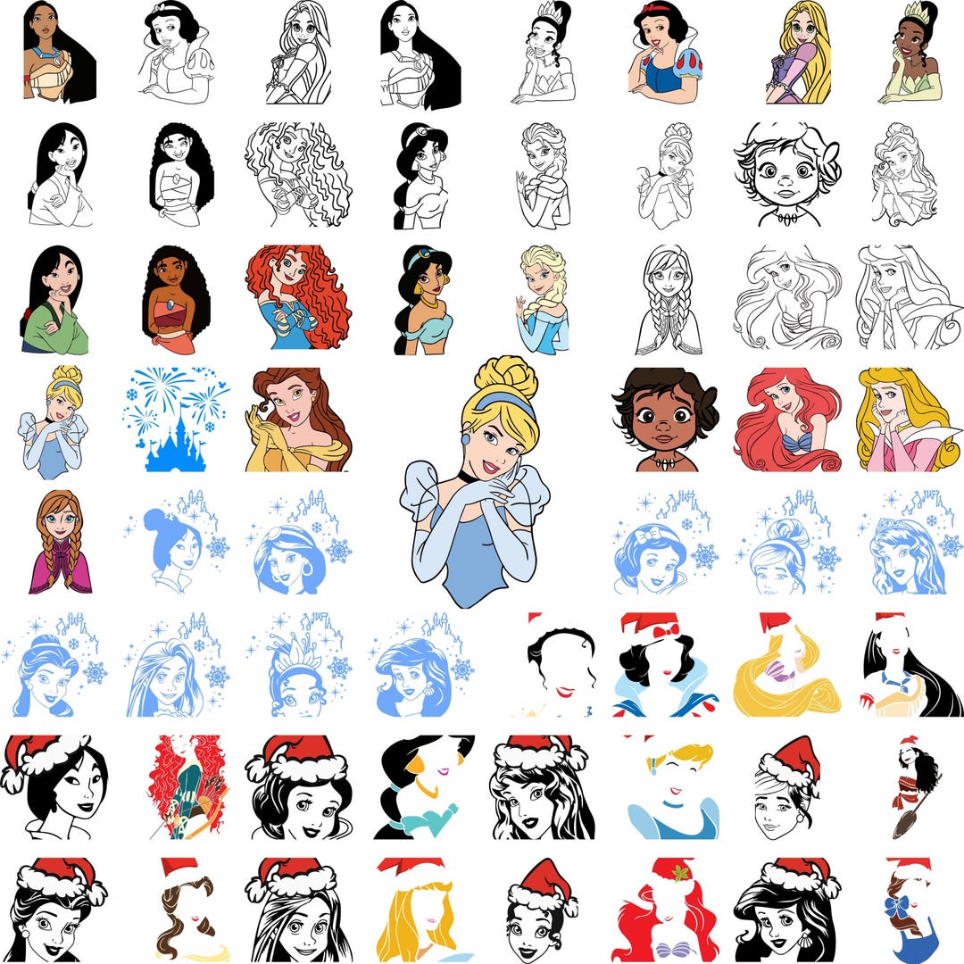 Princess SVG PNG Bundle, Fairy Tale Princess Clipart, Ariel Belle ...