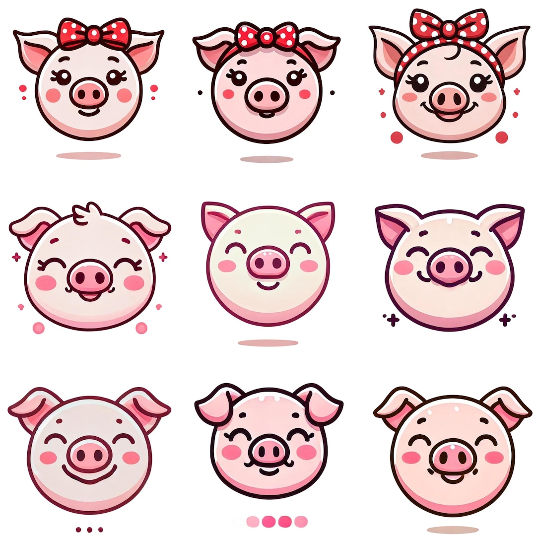 Cute Pig Face Png Bundle, Kawaii Farm Animal Clipart PNG, Cartoon Pig ...
