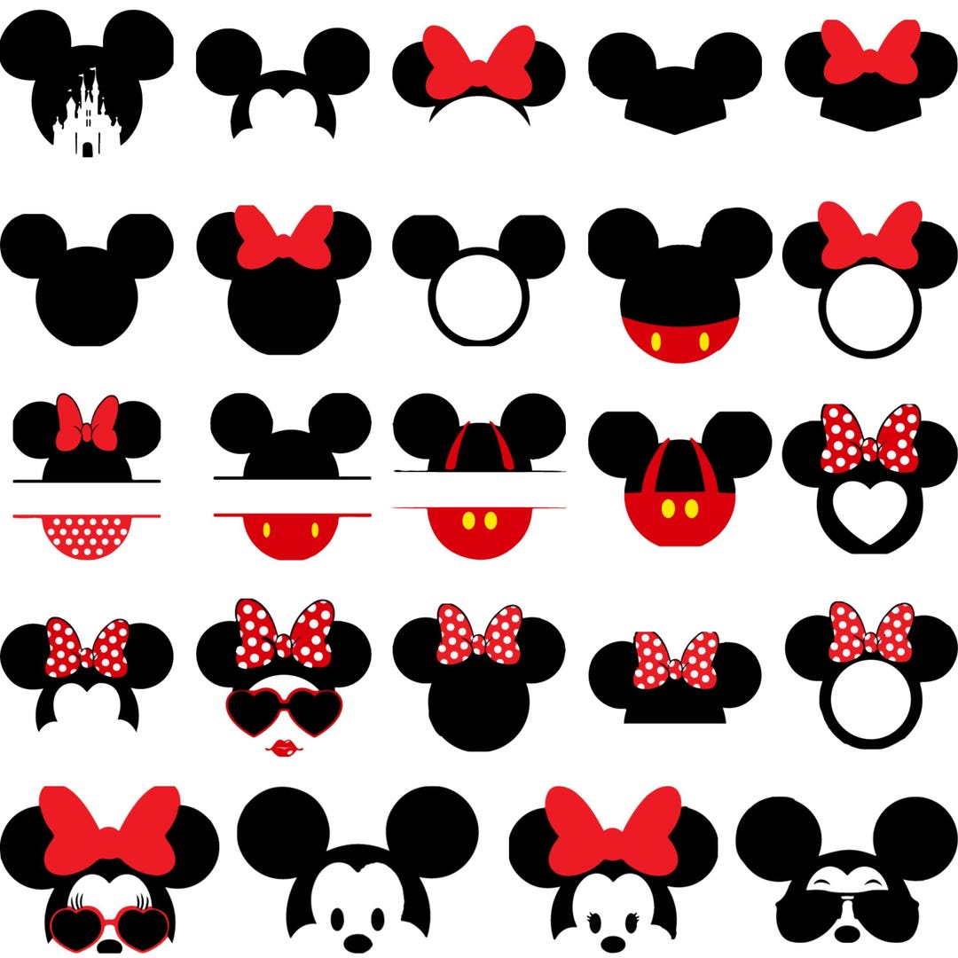 Mouse Ears Svg Bundle, Minnie Bow Svg, Mickey Ears Svg, Mouse Head Svg ...