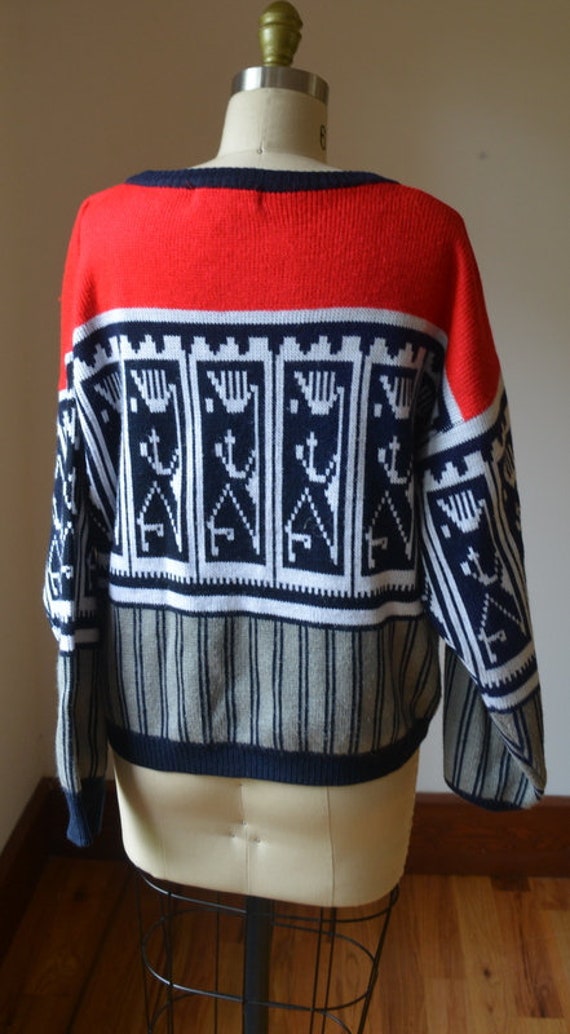 Vintage Bright Red And Black Geometric Sweater Size M… - Gem