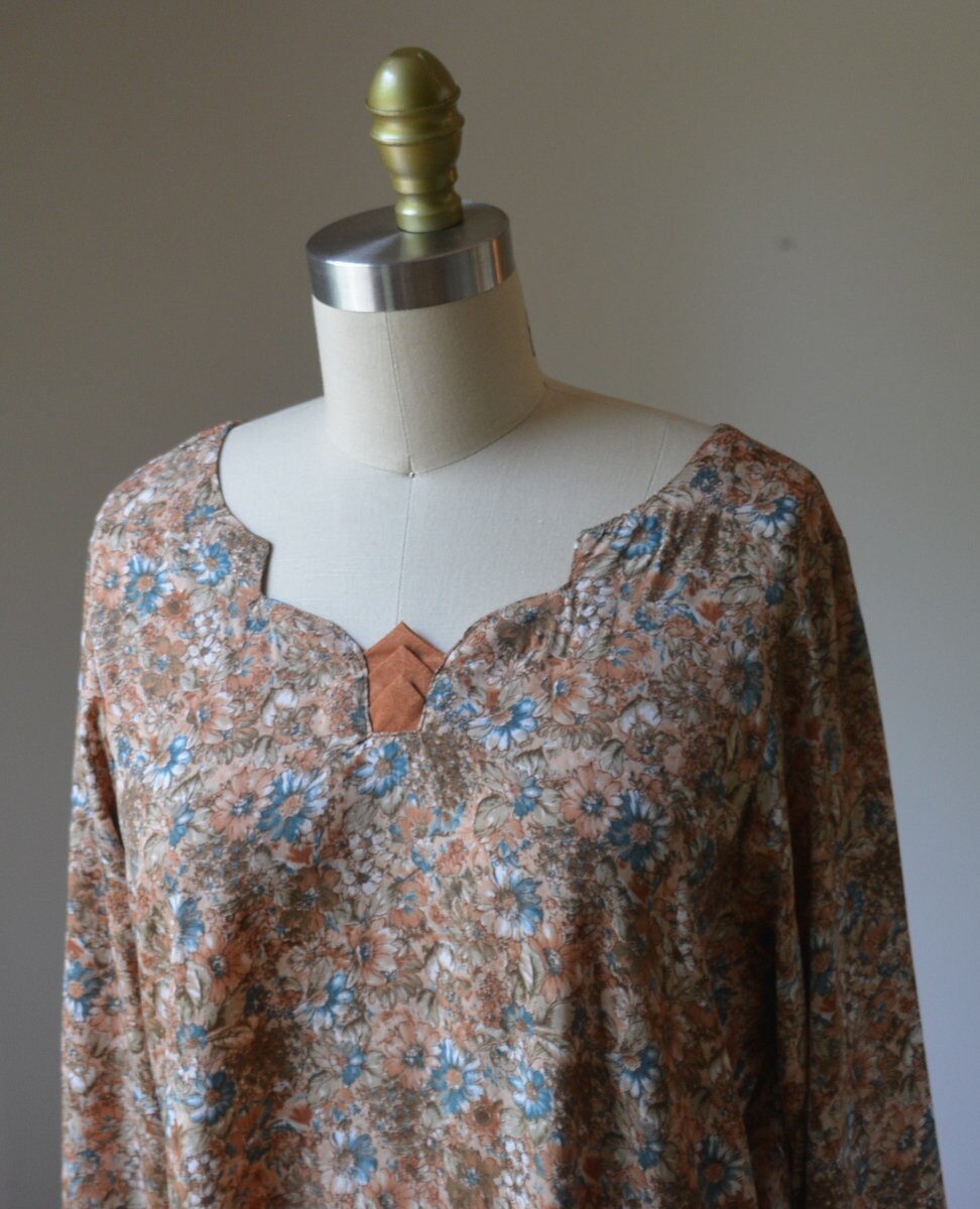 Vintage Brown Long Floral Tunic Size 10/12, Vintage Light Weight Brown ...