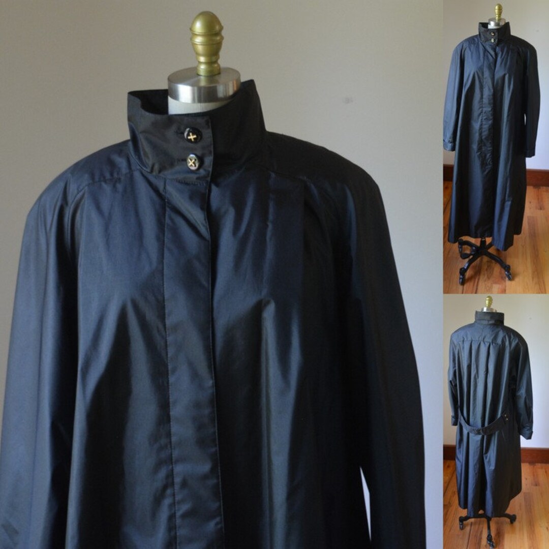 Vintage Black Oversized Trench Coat by J. Gallery Size Medium, Vintage ...