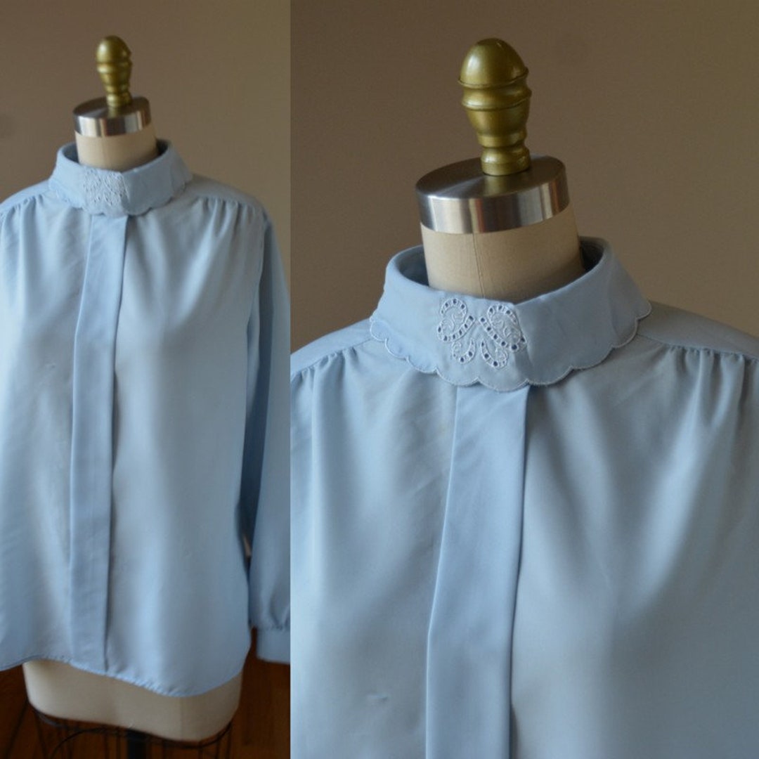 80's Classic Vintage Baby Blue Blouse Size Medium, Vintage Light Weight ...