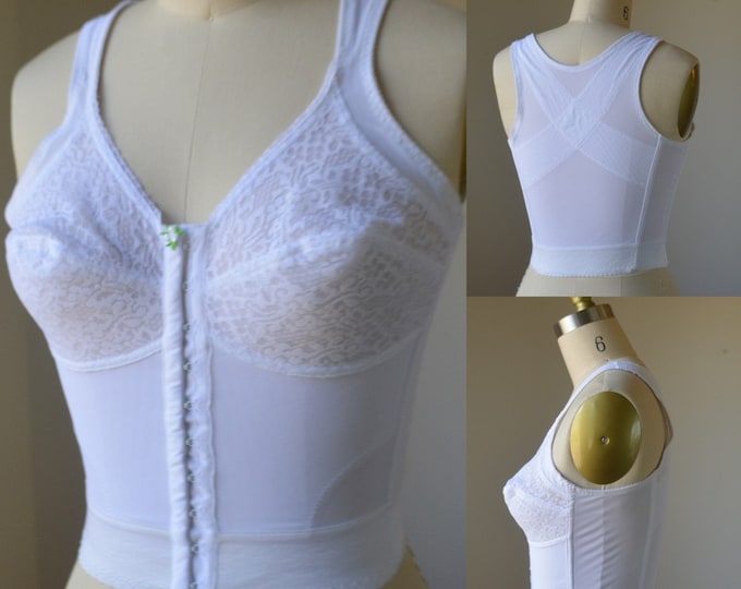 1960s White Longline Bullet Bra By Gelmart Size Small B Cup Vintage White Lace Longline Bra