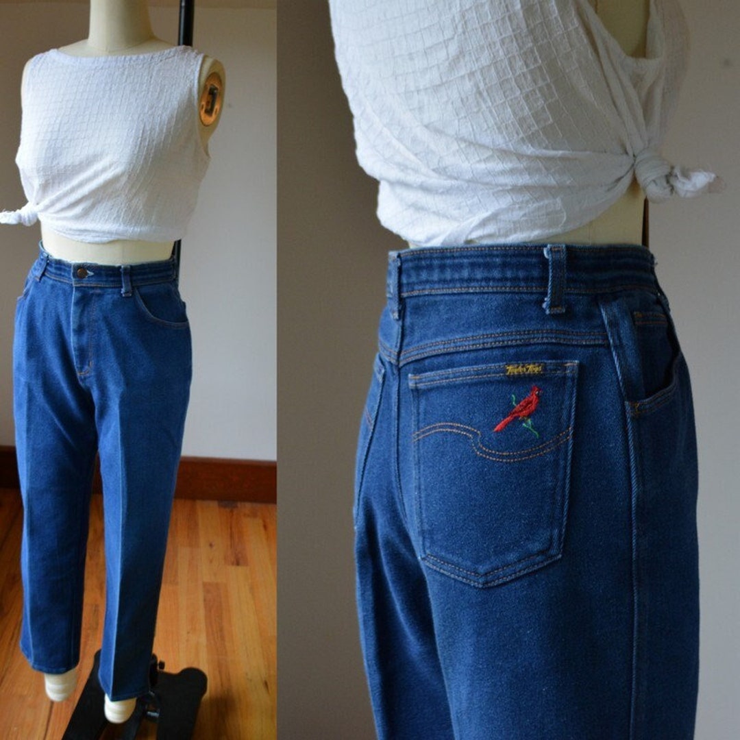 1980's Vintage Ultra High Waisted Dark Wash Tapered Denim Jeans by ...