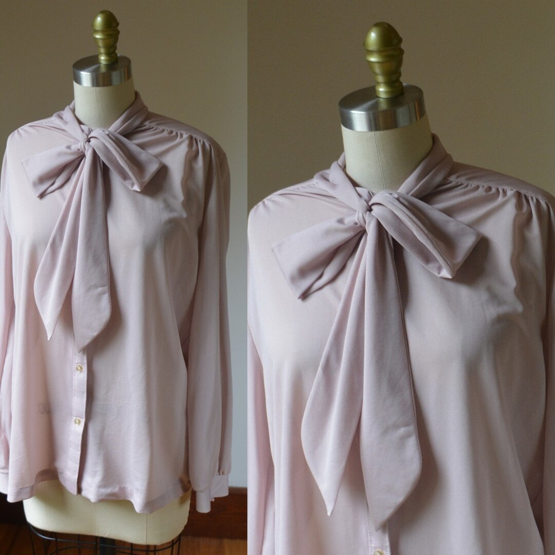 1980's Vintage Light Purple High Neck Dress Blouse With Neck Tie Women ... 1980's Vintage Light Purple High Neck Dress Blouse With Neck Tie Women ...