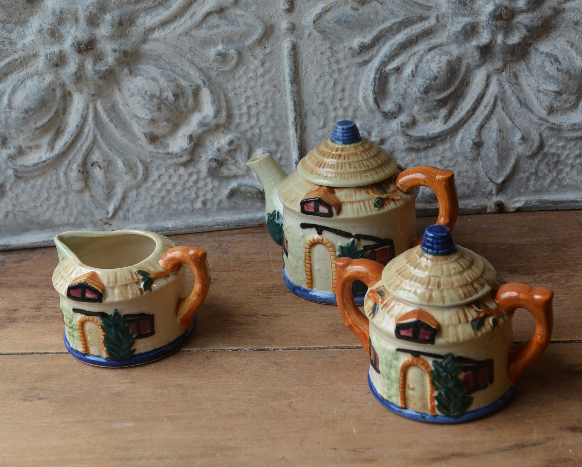Vintage Porcelain Tea Pot, Creamer and Sugar Bowl, Vintage Five Piece ...