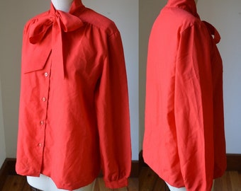 Red Tie Neck Blouse - Etsy