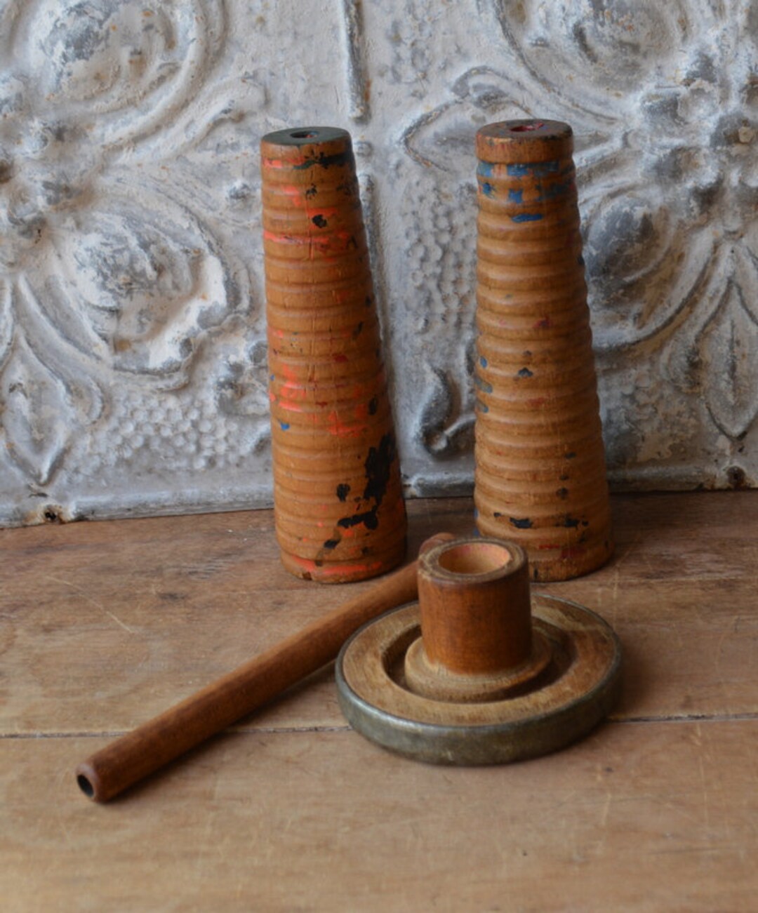 Vintage Collection of Four Wood Spool Pieces, Vintage Industrial Wood ...