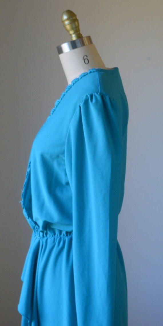 80's Aqua Blue Vintage Blouson Style Dress With Cinch… - Gem