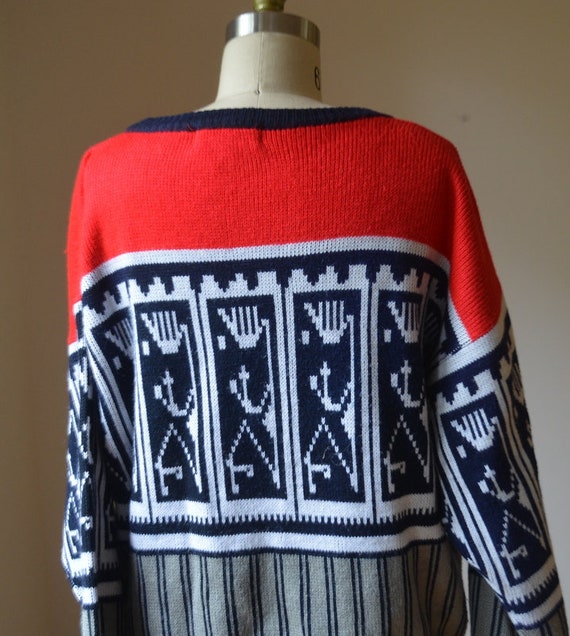 Vintage Bright Red And Black Geometric Sweater Size M… - Gem