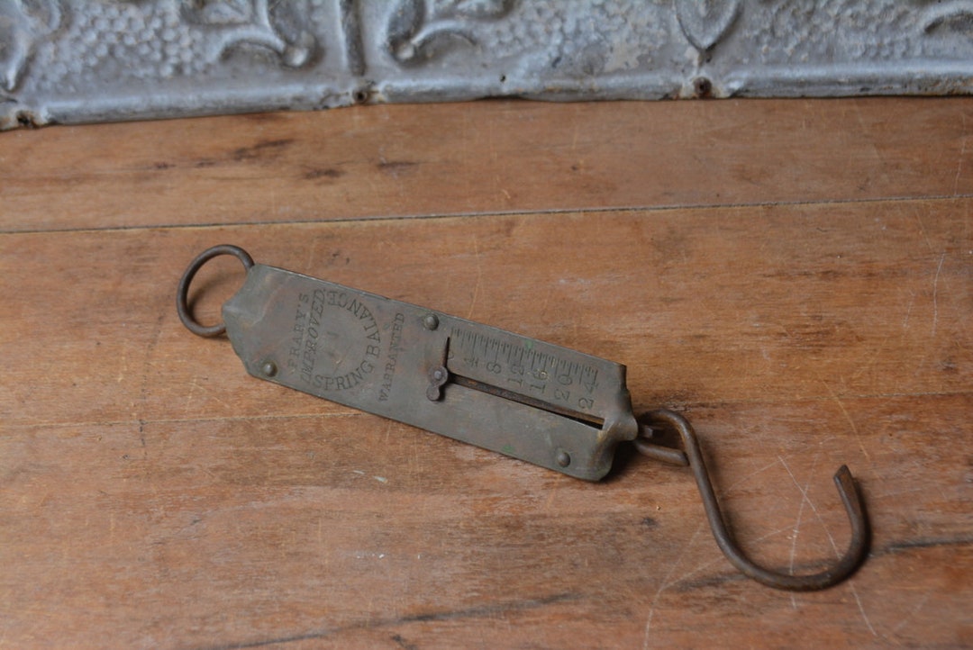 Vintage Hanging Spring Scale by Frary's Improved, Antique Metal Spring ...