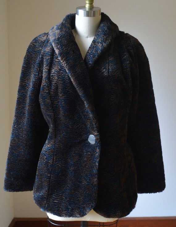 1990's Brown Cropped Faux Fur Coat By Maria Dionisiou… - Gem