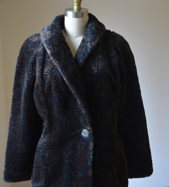 1990's Brown Cropped Faux Fur Coat By Maria Dionisiou… - Gem