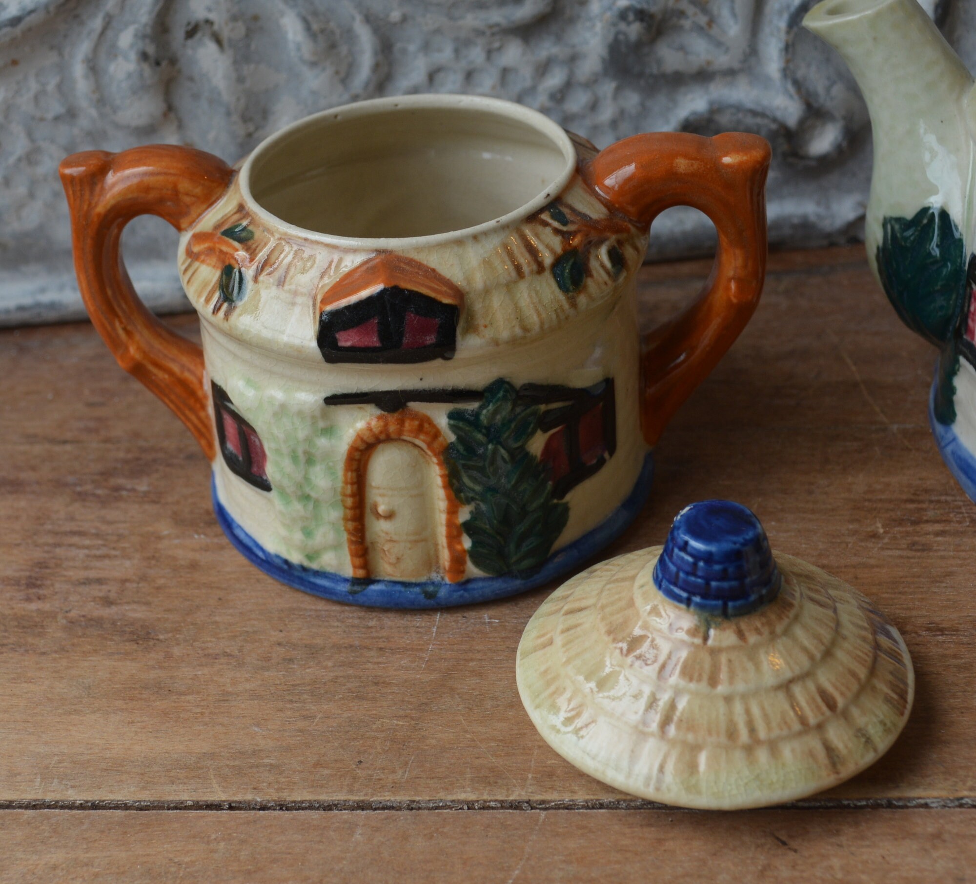 Vintage Porcelain Tea Pot, Creamer and Sugar Bowl, Vintage Five Piece ...