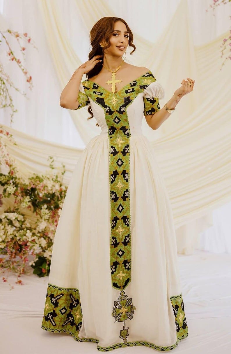 Ethiopian Habesha Kemis Handwoven Cotton Traditional Dress With Tibeb ...