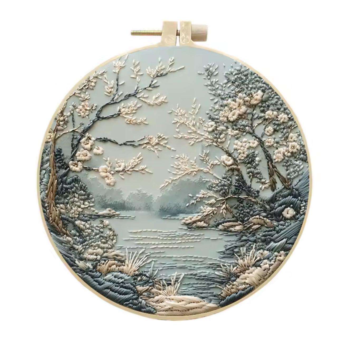 Scenic Lake Embroidery Kit for Beginners – Serene Nature Landscape ...