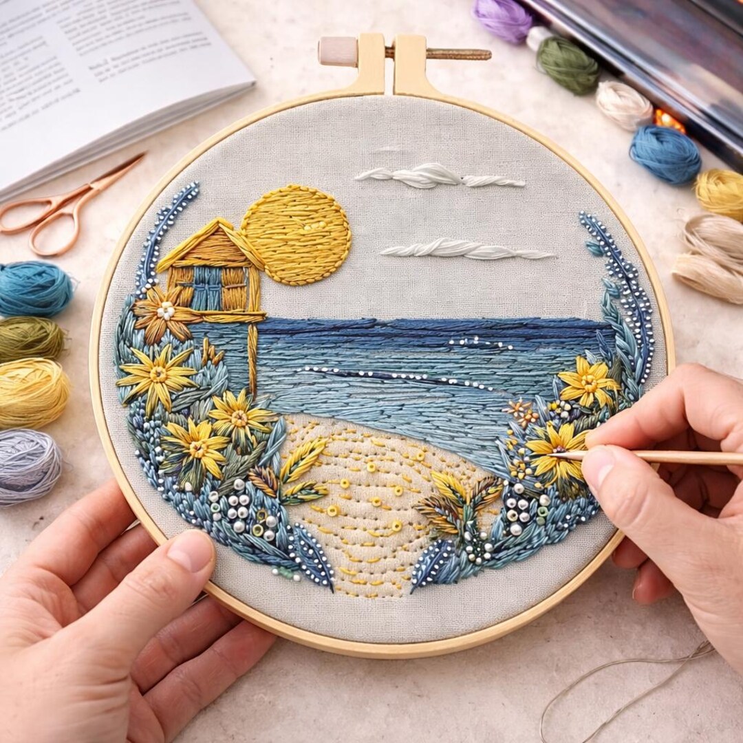 Coastal Beach Embroidery Kit for Beginners – Seaside Hand Embroidery ...