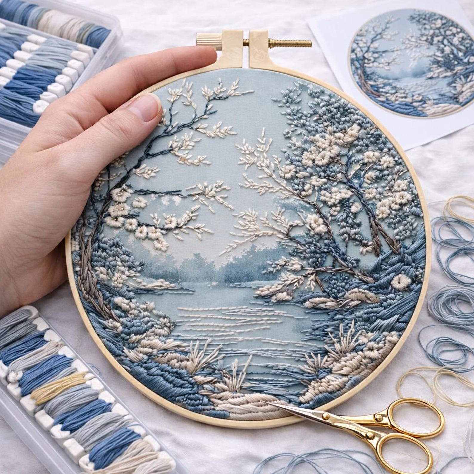 Scenic Lake Embroidery Kit for Beginners – Serene Nature Landscape ...