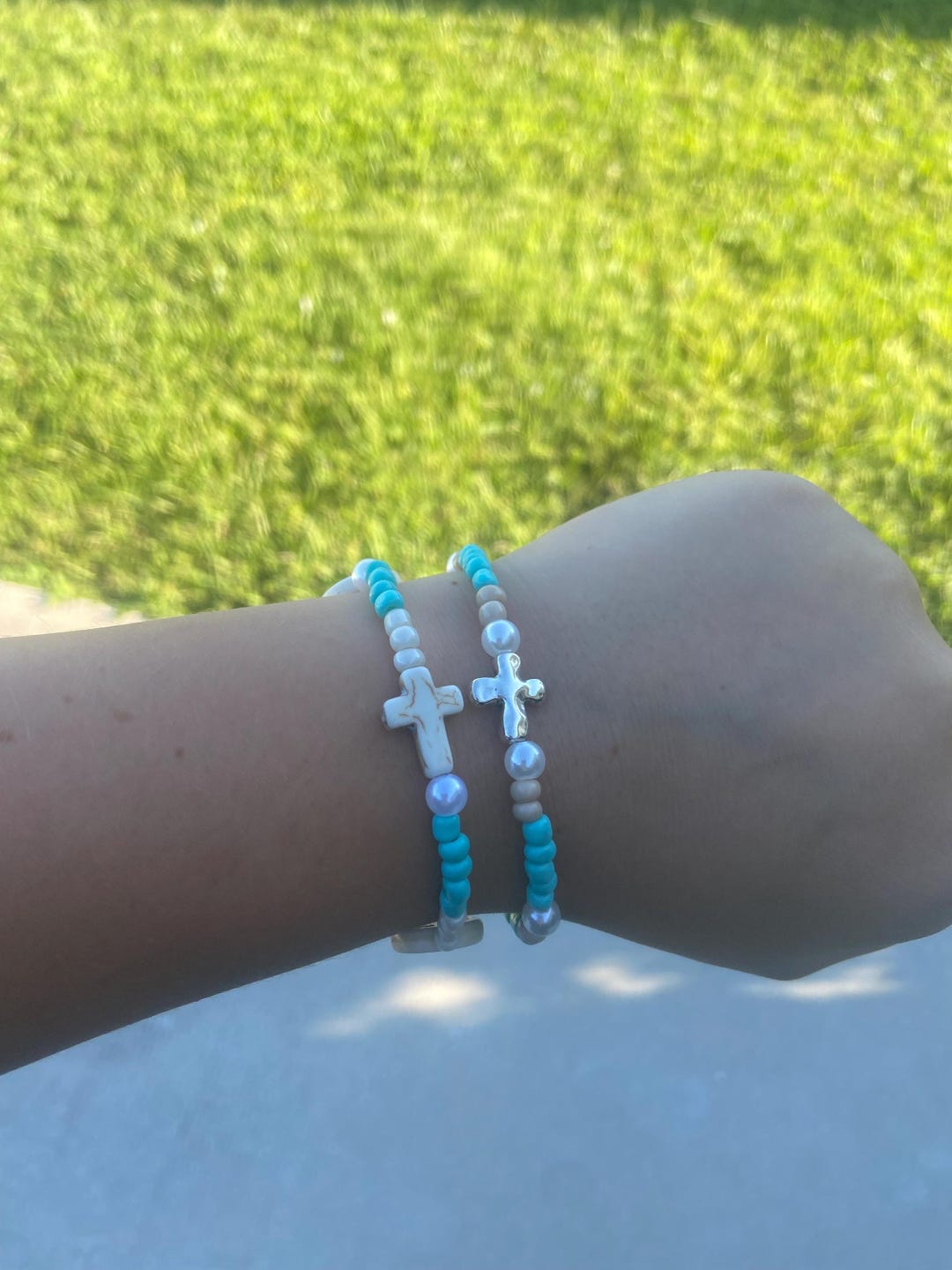 2 Peice Set of Peace Sign and Cross Braclets - Etsy