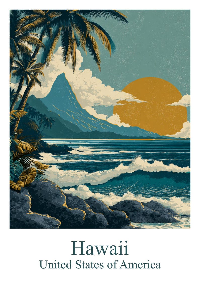 Hawaii Wall Travel Poster | Retro Modern Wall Art | USA Print - Etsy UK