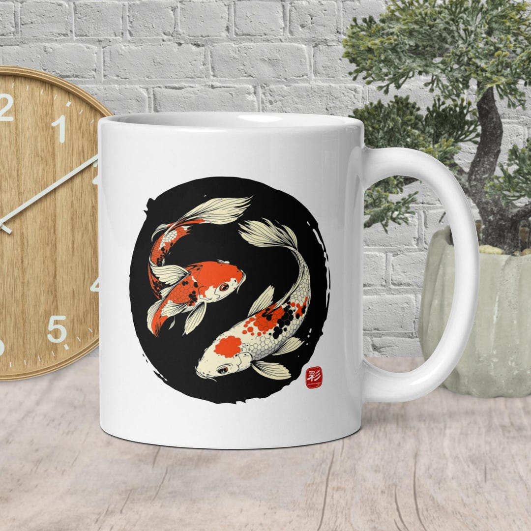 11oz Ceramic Mug With Japanese Koi Illustration – Zen-inspired Gift ...
