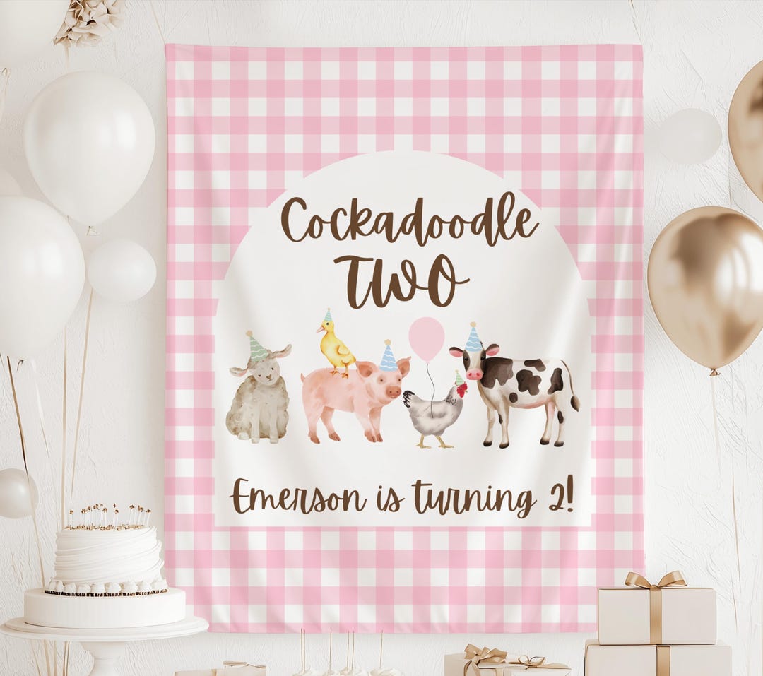 Cockadoodle TWO Birthday Banner, Farm Animal 2nd Birthday Backdrop ...