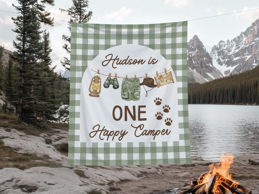 One Happy Camper Banner, Camping 1st Birthday Backdrop, Happy Camper ...