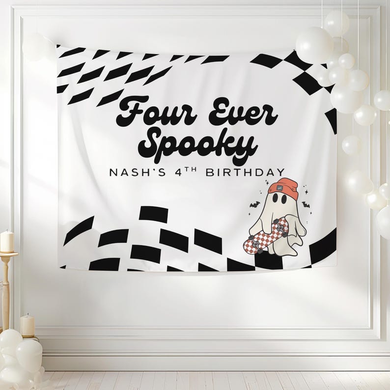 Four Ever Spooky Birthday Banner 4th Birthday Halloween Theme Spooky ...