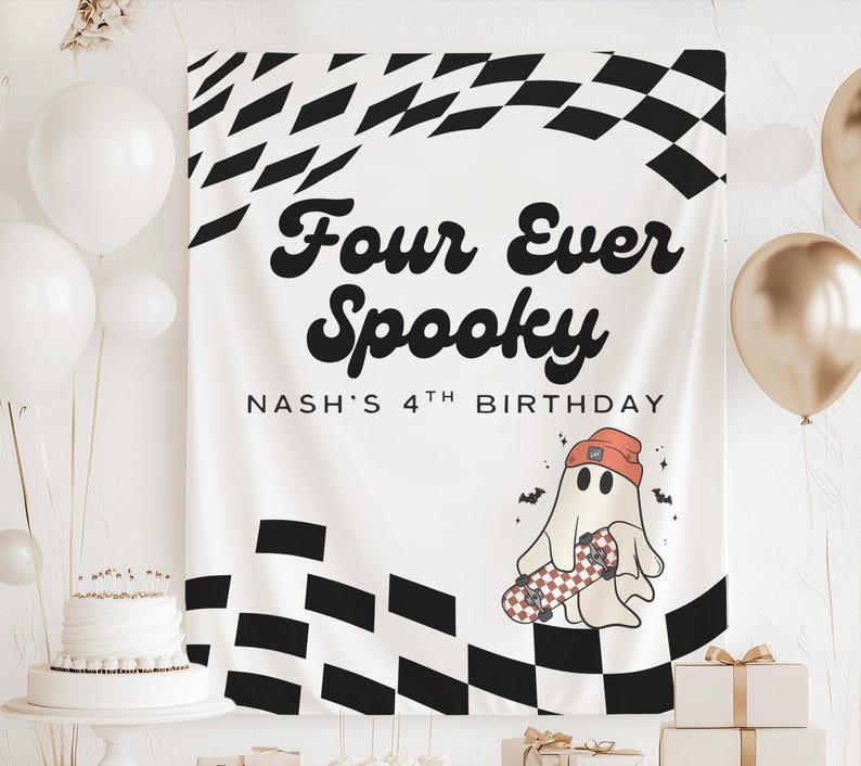 Four Ever Spooky Birthday Banner 4th Birthday Halloween Theme Spooky ...