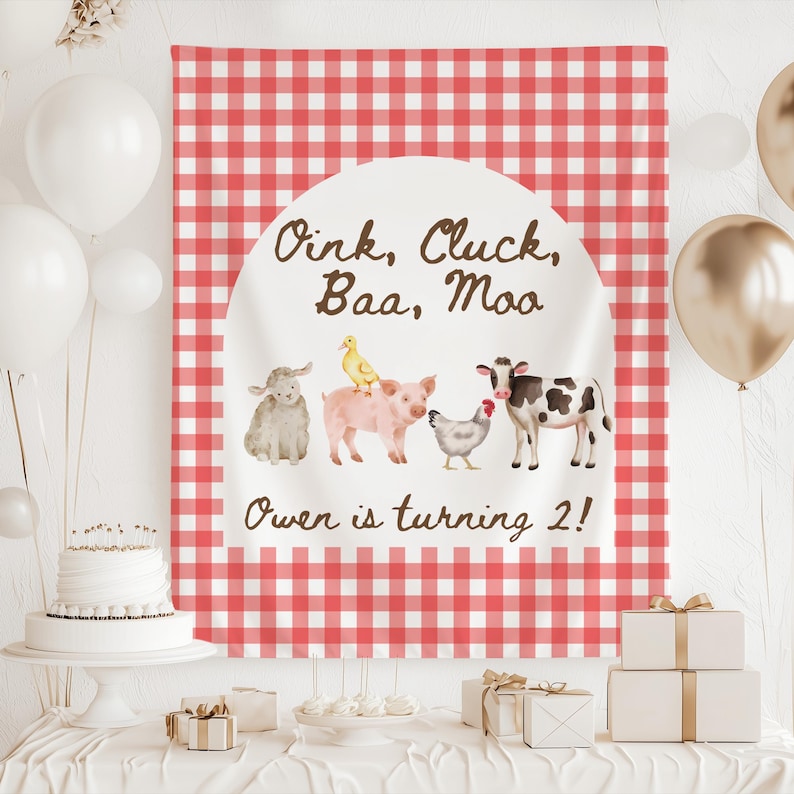 Oink Cluck Baa Moo Birthday Banner, Oink Baa Moo Turning Two ...