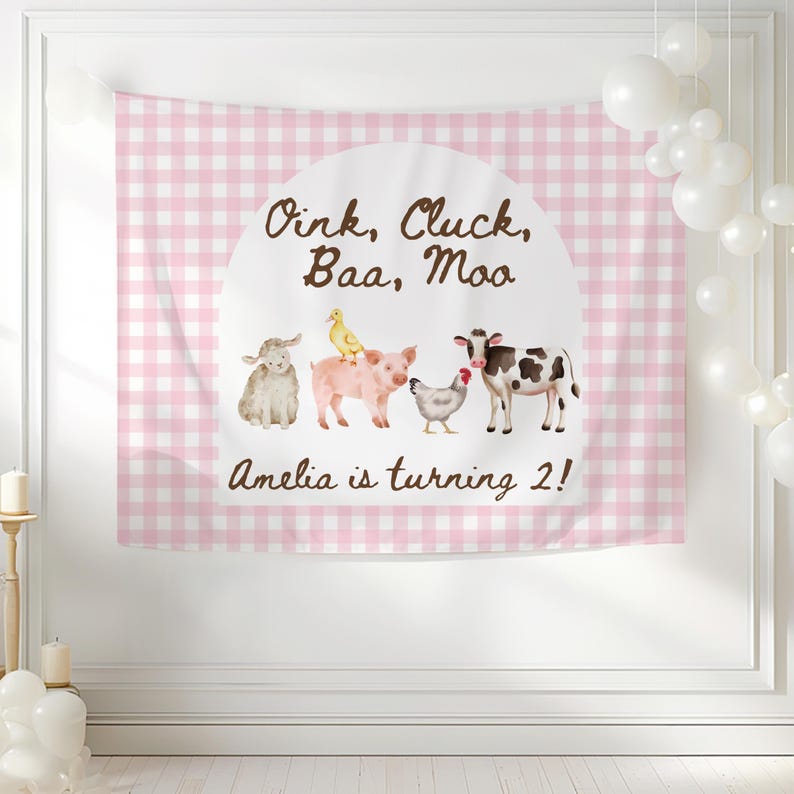 Oink Cluck Baa Moo Birthday Banner, Oink Baa Moo Turning Two ...