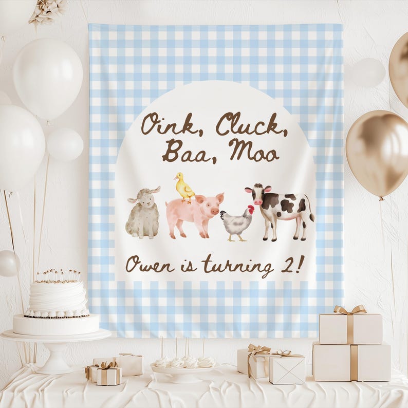 Oink Cluck Baa Moo Birthday Banner, Oink Baa Moo Turning Two ...