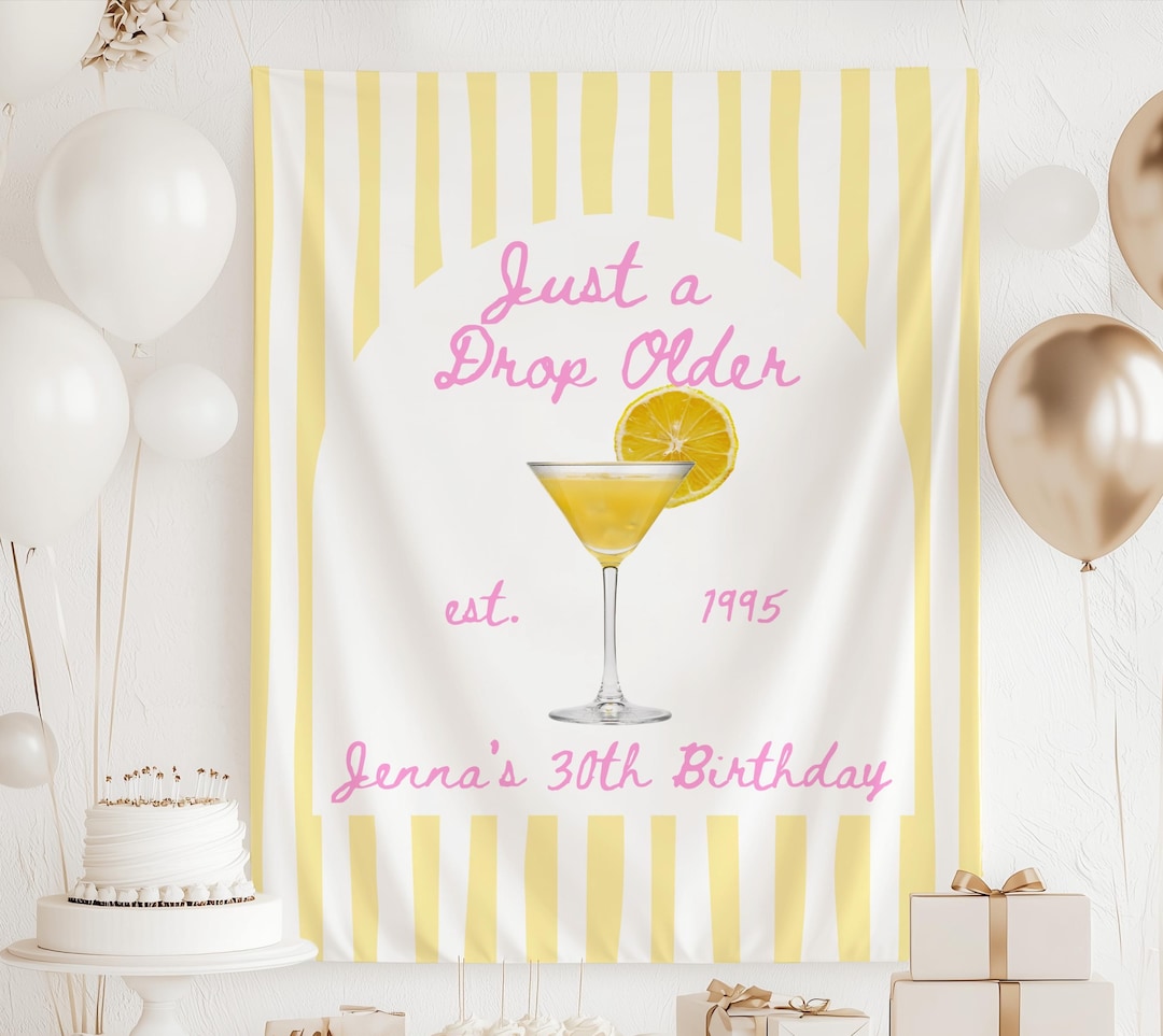 Just a Drop Older Birthday Banner, ANY AGE Lemon Drop Birthday Backdrop ...
