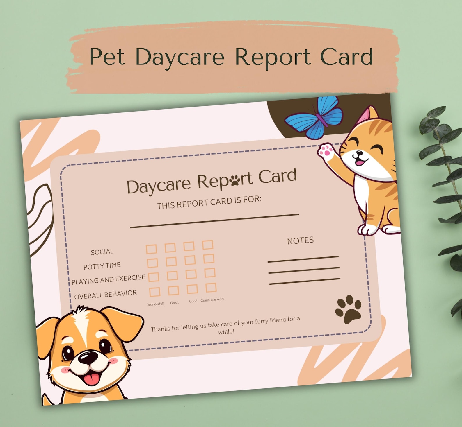 Printable Pet Daycare Report Card Template: Adorable Dog Sitter Form ...