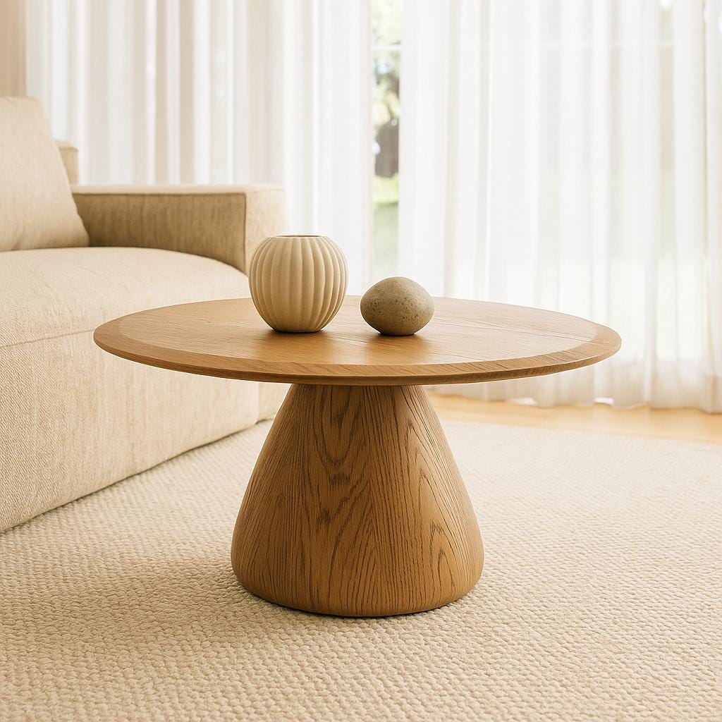 Handmade Natural Oak Coffee Table Set: Minimalist Solid Wood Round ...