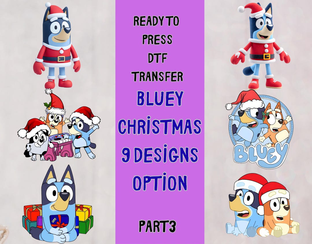 Bluey Christmas DTF Transfer: Holiday Family Design Festive Kids (ready ...