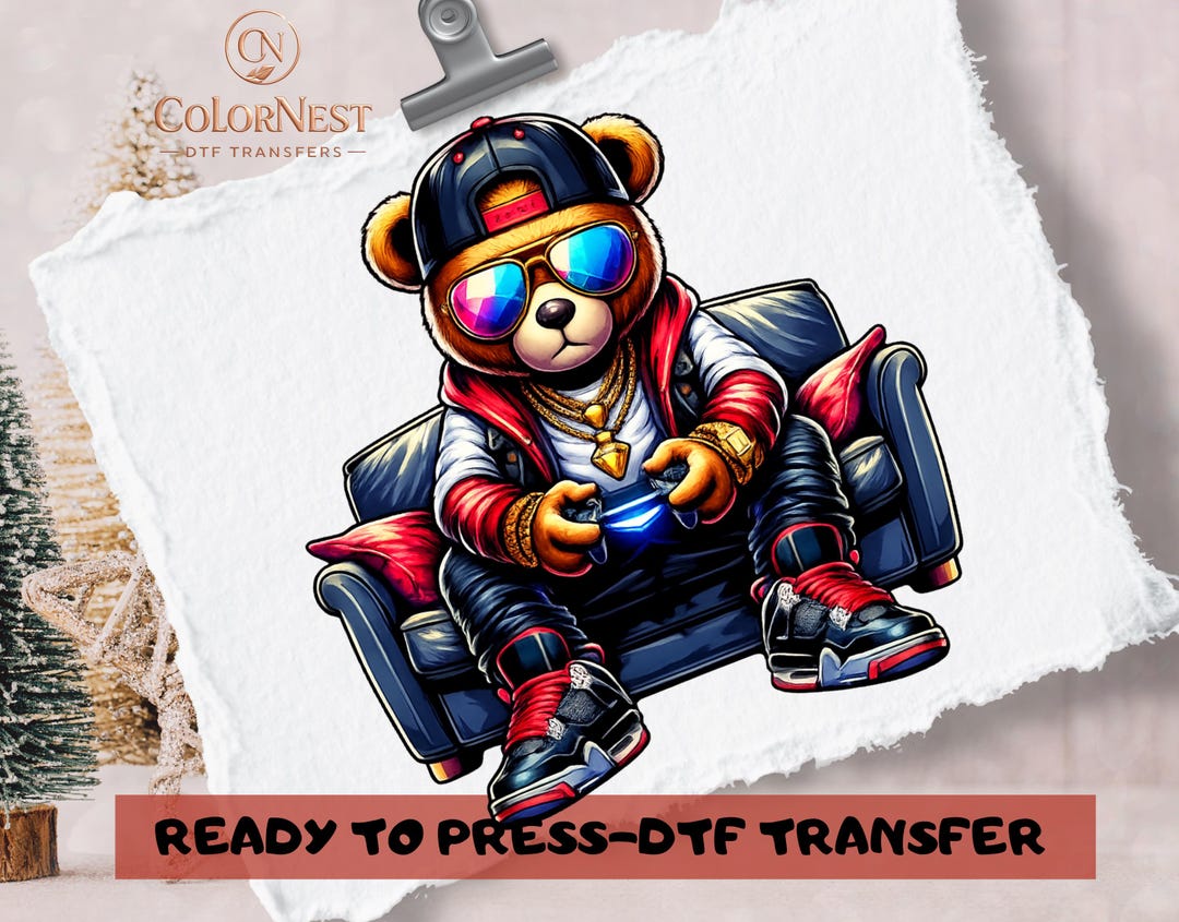 Gamer Bear DTF Transfers, Street Style Teddy Bear Heat Transfer, Hip ...