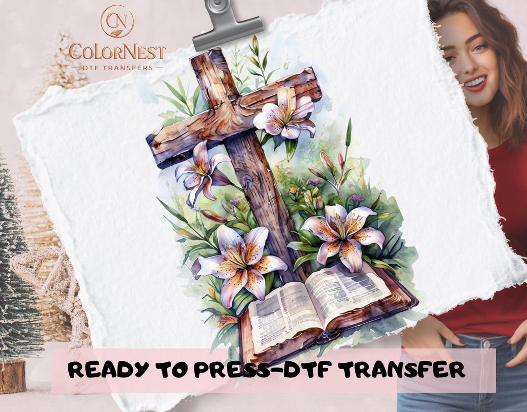 Floral Cross DTF Transfer Ready to Press, Christian Easter Shirt Heat ...